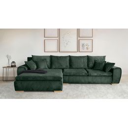 Ecksofa Home Affaire "Katja L-Form, B: 325 cm - OTTO. Verl&auml;ssliche Qualit&auml;t.", gr&uuml;n (dunkelgr&uuml;n), B:325cm T:183cm, 100% Polyester, Sofas, Ecksofa, Bettfunktion, Bettkasten & 4 Zierkissen, Topseller