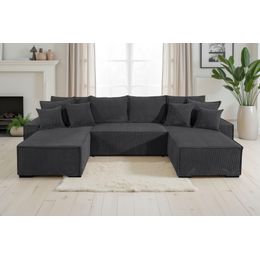 Wohnlandschaft Collection AB "Manhattan U-Form, B: 313 cm, in Breit- oder Normalcord", anthrazit, B:313cm H:41cm T:161cm, 100%Polyester, Sofas, Wohnlandschaft, Bettfunktion, Bettkasten & Zierkissen, Federkern