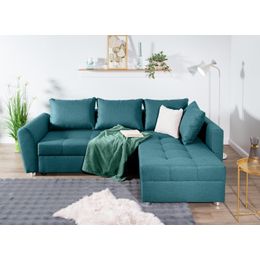 Ecksofa Collection AB "Jana L-Form, B: 220 cm", blau (petrol), B:220cm H:42cm T:161cm, 100%Polyester, Sofas, Ecksofa, Bettfunktion, Bettkasten & 1 Zierkissen, Federkern