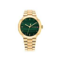 Quarzuhr Tommy Hilfiger "Georgia", goldfarben, grasgr&uuml;n, Armbanduhren, Damen, Quarzuhr, Armbanduhr, Damenuhr, Edelstahlarmband, analog