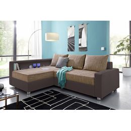 Ecksofa Collection AB "Relax L-Form, B: 223 cm", braun (braun, cappucino), B:223cm H:84cm T:91cm, Zierkissen: 100%Polyester;Struktur (100% Polyester);Microfaser PRIMABELLE (100% Polyester);Kunstleder SOFTLUX / Struktur (80% Polyester, 20% Acryl);Microfaser PRIMABELLE (100% Polyester) / Struktur (80% Polyester, 20% Acryl), Sofas, Ecksofa, Bettfunktion, Bettkasten, Regalelement & 1 Zierkissen, optio