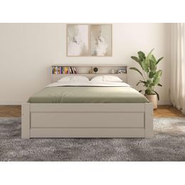 Massivholzbett OTTO HOME "FLAVION, TOPSELLER Jugendbett, FSC zertifizierte massive Kiefer", kaschmir, beige, kaschmir, beige, kaschmir, beige, B:145cm H:77,6cm L:217,3cm, Betten, Massivholzbett, Qualit&auml;tsprodukt, Regal, Kassettenoptik, Schublade optional