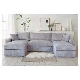 Wohnlandschaft OTTO HOME "Cosy U-Form, B: 309 cm, Sitzaufbau im Sandwich-Federkern", hellgrau, B:309cm H:46cm T:162cm, 100%Polyester, Sofas, Wohnlandschaft, 2 Zierkissen, Mega-Sofa, Cord oder Struktur weich, Kaltschaumauflage