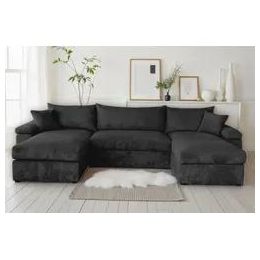 Wohnlandschaft OTTO HOME "Cosy U-Form, B: 309 cm, Sitzaufbau im Sandwich-Federkern", anthrazit, B:309cm H:46cm T:162cm, 100%Polyester, Sofas, Wohnlandschaft, 2 Zierkissen, Mega-Sofa, Cord oder Struktur weich, Kaltschaumauflage