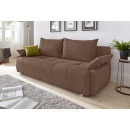 Schlafsofa Collection AB "Funtastic, B: 212 cm, Liegel. 145x187 cm", braun (hellbraunkaf), B:212cm H:84cm T:96cm, Zierkissen: 100% Polyester;Struktur (100% Polyester);Kunstleder SOFTLUX;Microfaser PRIMABELLE (100% Polyester), Sofas, Schlafsofa, Bettfunktion, Bettkasten, Armteilverstellung & 1 Zierkissen, Federkern