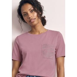 T-Shirt Street One, Damen, Gr. 44, clouded blush, Web, 100% Baumwolle, unifarben, normal normal, Rundhals, abgesteppt, Shirts T-Shirt, aus reiner Baumwolle