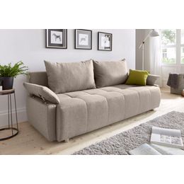 Schlafsofa Collection AB "Funtastic, B: 212 cm, Liegel. 145x187 cm", beige, B:212cm H:84cm T:96cm, Zierkissen: 100% Polyester;Struktur (100% Polyester);Kunstleder SOFTLUX;Microfaser PRIMABELLE (100% Polyester), Sofas, Schlafsofa, Bettfunktion, Bettkasten, Armteilverstellung & 1 Zierkissen, Federkern