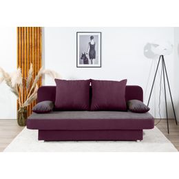 Schlafsofa Collection AB "Ulla, B: 186 cm, Liegel. 142x186 cm", lila (brombeer, grau), B:186cm H:94cm T:85cm, Primabelle-Microfaser (100% Polyester)/Struktur (100% Polyester);Zierkissen: Primabelle-Microfaser (100% Polyester)/Struktur (100% Polyester), Sofas, Schlafsofa, Bettfunktion, Bettkasten & 2 Wende-R&uuml;ckenkissen