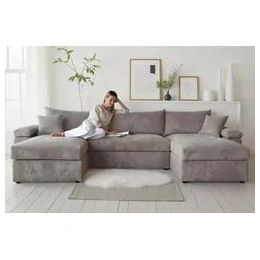 Wohnlandschaft OTTO HOME "Cosy U-Form, B: 309 cm, Sitzaufbau im Sandwich-Federkern", taupe, B:309cm H:46cm T:162cm, 100%Polyester, Sofas, Wohnlandschaft, 2 Zierkissen, Mega-Sofa, Cord oder Struktur weich, Kaltschaumauflage