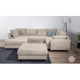 Wohnlandschaft Collection AB "Toni U-Form, B: 298 cm", beige, B:298cm H:44cm T:203cm, 100%Polyester, Sofas, Wohnlandschaft, Set: Sofa & Hocker, 2 Zierkissen, Federkern