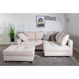 Ecksofa Collection AB "Toni L-Form, B: 215 cm", beige, B:215cm H:44cm T:184cm, 100%Polyester, Sofas, Ecksofa, Set: Sofa & Hocker, 2 Zierkissen, Federkern, Topseller