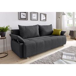 Schlafsofa Collection AB "Funtastic, B: 212 cm, Liegel. 145x187 cm", dunkelgrau, B:212cm H:84cm T:96cm, Zierkissen: 100% Polyester;Struktur (100% Polyester);Kunstleder SOFTLUX;Microfaser PRIMABELLE (100% Polyester), Sofas, Schlafsofa, Bettfunktion, Bettkasten, Armteilverstellung & 1 Zierkissen, Federkern