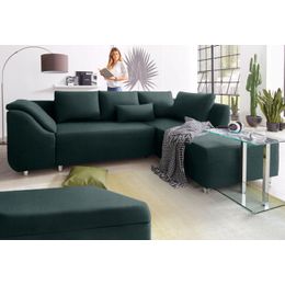 Ecksofa Collection AB "Sally L-Form, B: 256 cm", gr&uuml;n (flaschengr&uuml;n), B:256cm H:87cm T:165cm, Microfaser PRIMABELLE (100% Polyester) / Struktur (80% Polyester, 20% Acryl);Struktur (80% Polyester, 20% Acryl);Kunstleder SOFTLUX / Struktur (80% Polyester, 20% Acryl);Microfaser PRIMABELLE (100% Polyester) / Cord (100% Polyester), Sofas, Ecksofa, 1 Zierkissen, optional Bettfunktion & Bettkasten