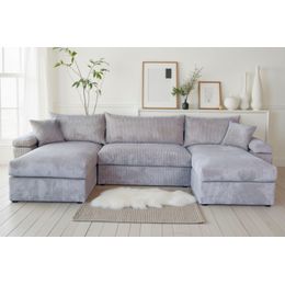 Wohnlandschaft OTTO HOME "Cosy U-Form, B: 309 cm, Sitzaufbau im Sandwich-Federkern", hellgrau, B:309cm H:46cm T:162cm, 100%Polyester, Sofas, Wohnlandschaft, 2 Zierkissen, Mega-Sofa, Cord oder Struktur weich, Kaltschaumauflage