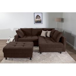 Ecksofa Collection AB "Toni L-Form, B: 215 cm", braun, B:215cm H:44cm T:184cm, 100%Polyester, Sofas, Ecksofa, Set: Sofa & Hocker, 2 Zierkissen, Federkern, Topseller