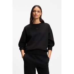 Sweatshirt BOSS Orange "Eteia Premium Damenmode", Damen, Gr. S, schwarz (schwarz 001), Strick, Obermaterial: 100% Baumwolle, unifarben, oversize, Rundhals, B&uuml;ndchen, Sweatshirts Sweatshirt, oversized, Rundhals, mit BOSS Logo