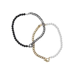 Schn&uuml;rsenkel Urban Classics "Urban Classics Unisex Half Pearl Exchangable Necklace 2-Pack", Damen, Gr. onesize, gold, gunmetal, 50% Eisen, 50% Plastik, Schn&uuml;rsenkel
