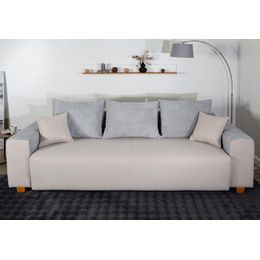 Schlafsofa Collection AB "Yves, B: 243 cm, Liegefl. 142x194 cm", grau (hellgrau, hellgrau), B:243cm T:94cm, 100% Polyester, Sofas, Schlafsofa, Bettfunktion, Bettkasten & 2 Zierkissen, Federkern