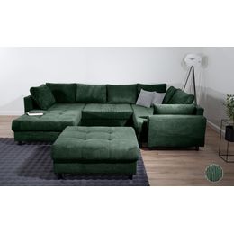 Wohnlandschaft Collection AB "Toni U-Form, B: 298 cm", flaschengr&uuml;n, B:298cm H:44cm T:203cm, 100%Polyester, Sofas, Wohnlandschaft, Set: Sofa & Hocker, 2 Zierkissen, Federkern