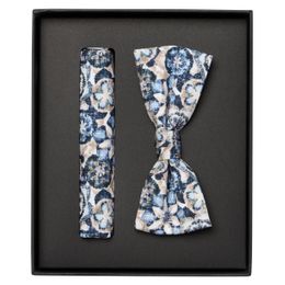Fliege Venti "Venti Set aus Fliege und Einstecktuch Print", Herren, blau, 100% Baumwolle, Fliegen