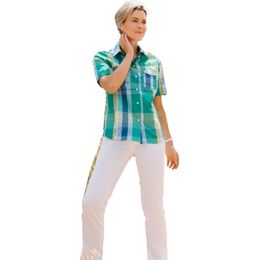 CR&Eacute;ATION L Damen Karobluse im Baumwoll-Polyester-Mix smaragd-bleu-kariert Gr&ouml;&szlig;e 36