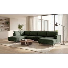 Wohnlandschaft OTTO HOME "XXL Sofa Oland, Struktur, Flachgewebe, Luxus-Microfaser, Boucle", gr&uuml;n, B:345cm H:85cm T:210cm, 100% Polyester, Sofas, Wohnlandschaft, U-Form, 345 cm, Wellenunterfederung, Skandi-Design, Metallf&uuml;&szlig;e