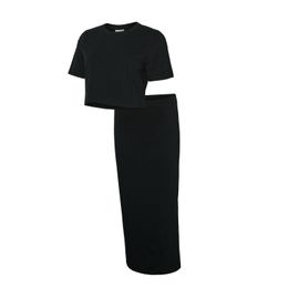 Kurzarmshirt MAMALICIOUS "MLKERRIE TOP & SKIRT JRS SET NOOS", Damen, Gr. XL, schwarz, Jersey, Obermaterial: 95% Baumwolle, 5% Elasthan, unifarben, kurz, Rundhals, Shirts