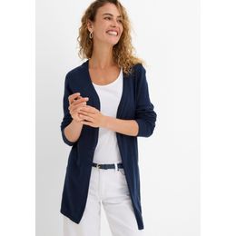 Strickjacke bonprix, Damen, Gr. 40/42 (M), blau (dunkelblau), Obermaterial: 100% Baumwolle, loose fit, Strickjacken Strickjacke, lockere Passform, Slub-Strick, Casual Stil, aus Baumwolle