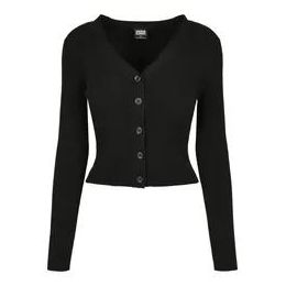 Strickjacke Urban Classics "Urban Classics Damen Ladies Short Rib Knit Cardigan", Herren, Gr. 4XL, schwarz, 35% Polyacryl, 35% Viskose, 30% Polyamid, unifarben, V-Ausschnitt, Strickjacken Strickjacke