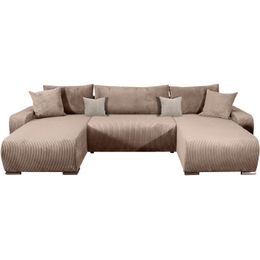 Wohnlandschaft Collection AB "Paola U-Form, B: 314 cm", grau (taupe), B:314cm H:41cm T:169cm, 100%Polyester, Sofas, Wohnlandschaft, Bettfunktion, Bettkasten & 4 Zierkissen, Federkern, Topseller
