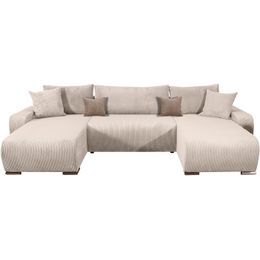 Wohnlandschaft Collection AB "Paola U-Form, B: 314 cm", beige, B:314cm H:41cm T:169cm, 100%Polyester, Sofas, Wohnlandschaft, Bettfunktion, Bettkasten & 4 Zierkissen, Federkern, Topseller