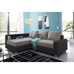 Ecksofa Collection AB "Relax L-Form, B: 223 cm", schwarz (schwarz, grau), B:223cm H:84cm T:91cm, Zierkissen: 100%Polyester;Struktur (100% Polyester);Microfaser PRIMABELLE (100% Polyester);Kunstleder SOFTLUX / Struktur (80% Polyester, 20% Acryl);Microfaser PRIMABELLE (100% Polyester) / Struktur (80% Polyester, 20% Acryl), Sofas, Ecksofa, Bettfunktion, Bettkasten, Regalelement & 1 Zierkissen, option