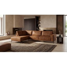 Ecksofa OTTO HOME "OLAND L-Form, B: 289 cm, Skandi-Design", braun (cognac), B:289cm H:85cm T:210cm, Struktur weich (100% Polyester);Luxus-Microfaser (100% Polyester);Webstoff (100% Polyester), Sofas, Ecksofa, Struktur, Flachgewebe, Luxus-Microfaser, Boucle