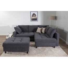Ecksofa Collection AB "Toni L-Form, B: 215 cm", grau (anthrazit), B:215cm H:44cm T:184cm, 100%Polyester, Sofas, Ecksofa, Set: Sofa & Hocker, 2 Zierkissen, Federkern, Topseller