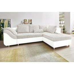Ecksofa Collection AB "Sally L-Form, B: 256 cm", wei&szlig; (wei&szlig;, wei&szlig;), B:256cm H:87cm T:165cm, Microfaser PRIMABELLE (100% Polyester) / Struktur (80% Polyester, 20% Acryl);Struktur (80% Polyester, 20% Acryl);Kunstleder SOFTLUX / Struktur (80% Polyester, 20% Acryl);Microfaser PRIMABELLE (100% Polyester) / Cord (100% Polyester), Sofas, Ecksofa, mit und ohne Bettfunktion, inklusive loser R&uuml;cken- und Zie