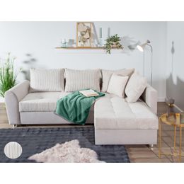 Ecksofa Collection AB "Jana L-Form, B: 220 cm", beige, B:220cm H:42cm T:161cm, 100%Polyester, Sofas, Ecksofa, Bettfunktion, Bettkasten & 1 Zierkissen, Federkern