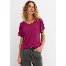 T-Shirt bonprix, Damen, Gr. 44/46 (L), beere, Jersey, Obermaterial: 100% Viskose, meliert, unifarben, bequem Po-bedeckend, Rundhals, Fl&uuml;gel&auml;rmel,Raglan&auml;rmel, Shirts T-Shirt, bequeme Passform, mit Fl&uuml;gel&auml;rmeln, Smokeeinsatz an der Schulter