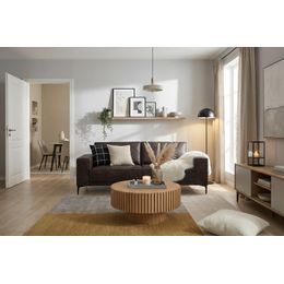 3-Sitzer OTTO HOME "OLAND, B: 224 cm - Skandi-Design", braun (dunkelbraun), B:224cm H:85cm T:83cm, 100% Polyester, Sofas, Struktur, Flachgewebe, Luxus-Microfaser, Boucle
