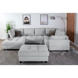 Wohnlandschaft Collection AB "Toni U-Form, B: 298 cm", silbergrau, B:298cm H:44cm T:203cm, 95%Polyester;5%Nylon, Sofas, Wohnlandschaft, Set: Sofa & Hocker, 2 Zierkissen, Federkern