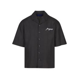 Langarmhemd PEQUS "PEQUS PEQUS Chest Logo Linen Shirt", Herren, Gr. L, US-Gr&ouml;&szlig;en, schwarz, 100% Leinen, normal, Hemden
