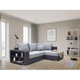 Ecksofa Collection AB "John L-Form, B: 226 cm", grau (hellgrau), B:226cm H:80cm T:160cm, 100%Polyester, Sofas, Ecksofa, Bettfunktion, Bettkasten, Regalelement & 2 Zierkissen