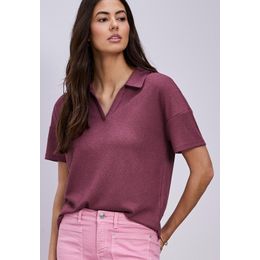 Poloshirt Street One, Damen, Gr. 42, lila (schwarz clouded blush), Jersey, Obermaterial: 50% Viskose, 47% Polyester, 3% Elasthan, unifarben, regular fit normal, ohne Ausschnitt, Shirts, mit Stretchanteil