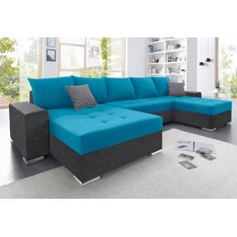 Wohnlandschaft Collection AB "Josy XXL U-Form, B: 333 cm, mit 2 Recamieren 77 & 97 cm", blau (anthrazit, blau), B:333cm H:84cm T:161cm, Kunstleder SOFTLUX/100% Polyester, Sofas, Wohnlandschaft, Bettfunktion, Bettkasten & 2 Zierkissen, Federkern