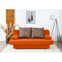 Schlafsofa Collection AB "Ulla, B: 186 cm, Liegel. 142x186 cm", orange, B:186cm H:94cm T:85cm, 100%Polyester, Sofas, Schlafsofa, Bettfunktion, Bettkasten & 2 Wende-R&uuml;ckenkissen