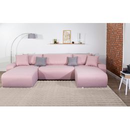Wohnlandschaft Collection AB "Paola U-Form, B: 314 cm", rose, B:314cm H:41cm T:169cm, 100%Polyester, Sofas, Wohnlandschaft, Bettfunktion, Bettkasten & 4 Zierkissen, Federkern, Topseller