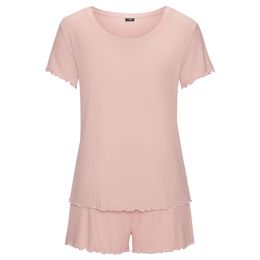 Shorty Vivance Dreams, Damen, Gr. 40/42, aprikose, Rippware, Obermaterial: 92% Modal (TENCEL&trade;), 8% Elasthan, unifarben, loose fit h&uuml;ftlang, Rundhals, eingesetzt Babylock, Homewear-Sets Shorty, mit Babylock-Kanten