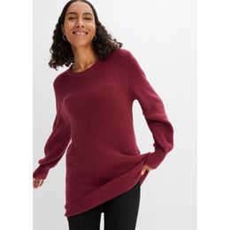 Longpullover bonprix "Longpullover mit Kn&ouml;pfen", Damen, Gr. 52/54 (XXL), rot (rhododendronrot), Rippstrick, Obermaterial: 75% Polyacryl, 22% Polyester, 3% Elasthan, unifarben, oversize ca. Mitte Oberschenkel, Rundhals, extrabreites B&uuml;ndchen mit Kn&ouml;pfen, Pullover Longpullover, mit dekorativen Kn&ouml;pfen, mit Rundhalsausschnitt