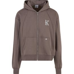 Sweatjacke Karl Kani "Karl Kani KK Boxy Full Zip Hoodie", Damen, Gr. L, braun, 80% Baumwolle, 20% Polyester, Sweatjacken Sweatjacke