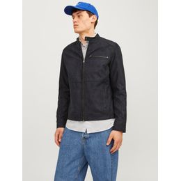 Jack & Jones Bikerjacke JACK & JONES "JJEDYLAN mit wasserabweisender Funktion", Herren, Gr. L, schwarz (jet schwarz), Web, Obermaterial: 100% Polyester, unifarben, slim fit taillenbedeckt, ohne Ausschnitt, Jacken, unifarben, modisch, regular fit, Polyester