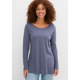 Langarmshirt bonprix "Langarmshirt aus reiner Baumwolle", Damen, Gr. 36/38 (S), blau (indigo), Jersey, Obermaterial: 100% Baumwolle, unifarben, loose fit Po-bedeckend, Rundhals, Shirts Langarmshirt, lockere Passform, Langarm-Design, abgerundeter Saum, aus Baumwolle
